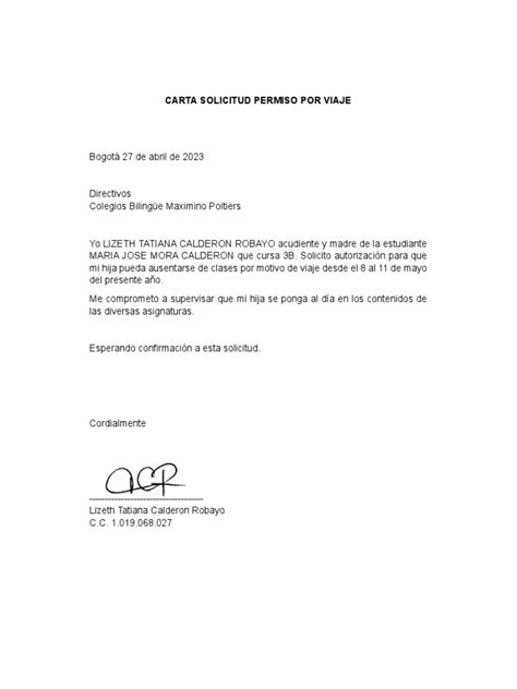 4965 1682613067 Carta Solicitud Permiso Por Viaje Pdf Salud Y Bienestar