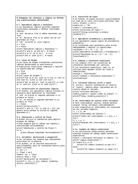 Ejemplos De Sintaxis Y Lógica En Python Pdf Python Lenguaje De Programación Flujo De Control