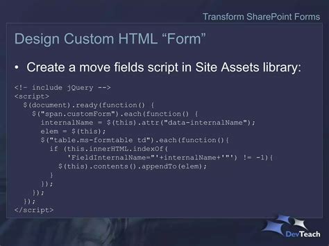 transform sharepoint default list forms with html css and javascript