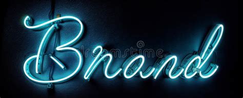 A Neon Sign Brand In Cursive Glowing Blue Stock Illustration