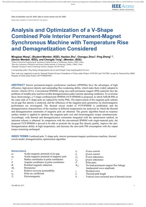Pdf Analysis And Optimization Of A V Shape Combined Pole Interior Permanent Magnet Synchronous