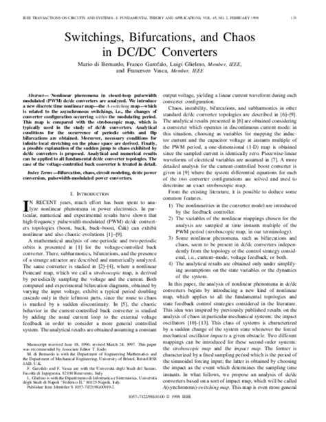 Pdf Switchings Bifurcations And Chaos In Dcdc Converters