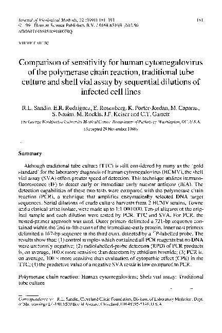Pdf Comparison Of Sensitivity For Human Cytomegalovirus Of The Polymerase Chain Reaction