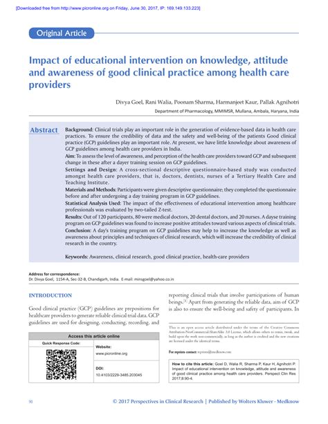 Pdf Impact Of Educational Intervention On Knowledge Attitude And Awareness Of Good Clinical