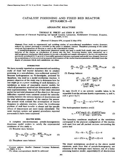 Pdf Catalyst Poisoning And Fixed Bed Reactor Dynamics—ii Adiabatic
