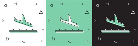 흰색과 녹색 검은 색 배경에 격리 된 평면 방문 아이콘을 설정합니다 비행기 수송 기호 벡터 일러스트레이션 가능성에 대한 스톡