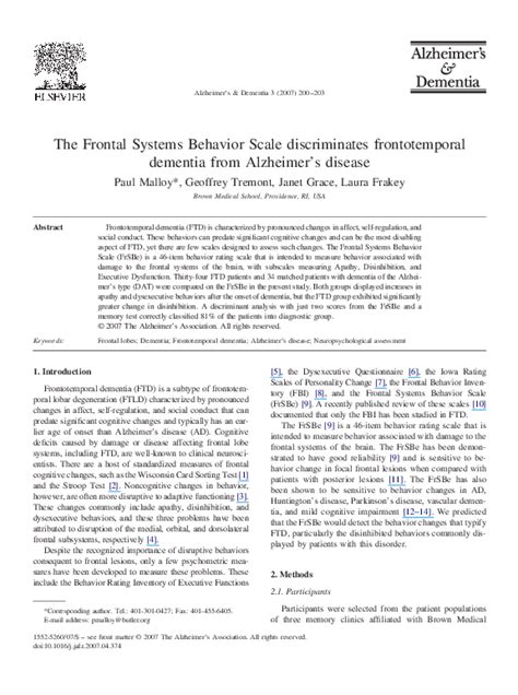 Pdf The Frontal Systems Behavior Scale Discriminates Frontotemporal Dementia From Alzheimers
