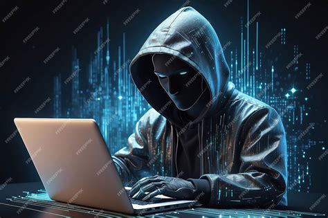 Premium Photo Hacker In A Hood Using A Laptop Coding And Data On A