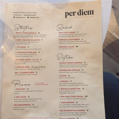 Menu At Per Diem Pizzeria Lititz