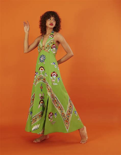 Shirley Ring Detail Embellished Maxi Dress Green