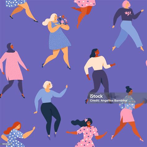 다른 민족 원활한 패턴의 여성의 다양한 얼굴 여성 권한 부여 운동 패턴 벡터에서 국제 여성의 날 그래픽 여자에 대한 스톡 벡터