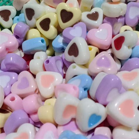 Mix Macaroon Flat Heart Beads 17mm10s For Diy Craft Shopee Philippines
