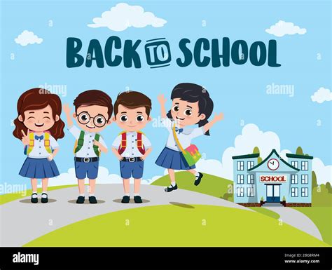 Back To School Classmates Vector Design Back To School Text And Campus