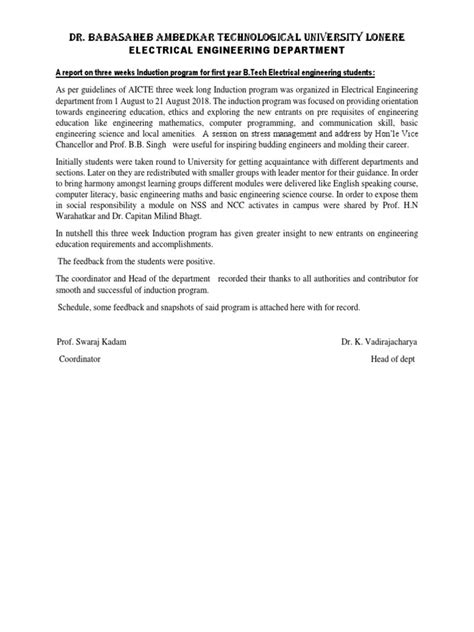 A Report On Induction Program 18 Download Free Pdf Science