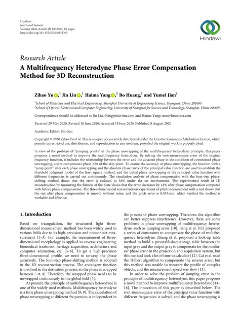 Pdf A Multifrequency Heterodyne Phase Error Compensation Method For 3d Reconstruction