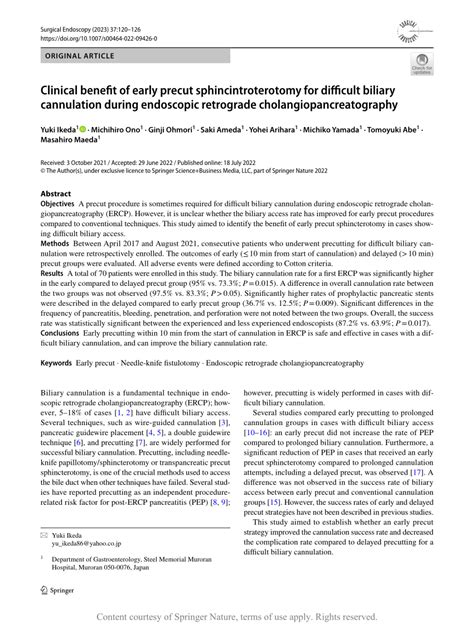 Clinical Benefit Of Early Precut Sphincintroterotomy For Difficult Biliary Cannulation During