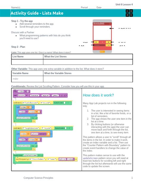 Activity Guide Lists Make Unit 6 Lesson 4 Pdf