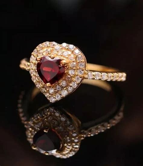 14k Yellow Gold Plated Lab Created Red Garnet 2ct Heart Cut Womens