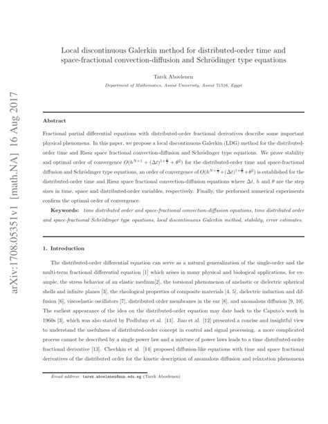 Pdf Local Discontinuous Galerkin Method For Distributed Order Time