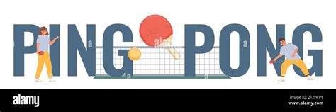 Ping Pong Flat Text With Table Tennis Symbols Vector Illustration Stock