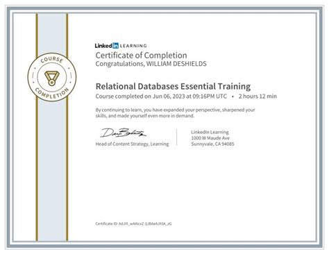 William Deshields On Linkedin Certificate Of Completion