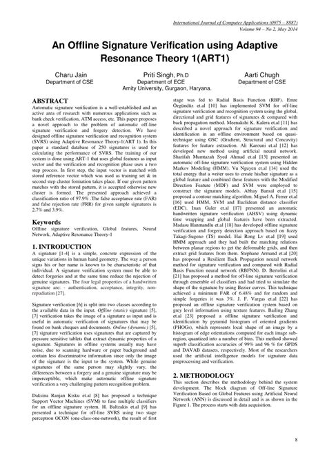 Pdf An Offline Signature Verification Using Adaptive Resonance Theory 1 Art1