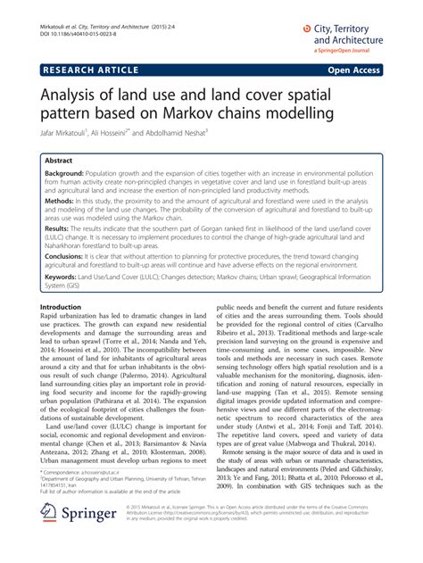 Pdf Analysis Of Land Use And Land Cover Spatial Pattern Based On