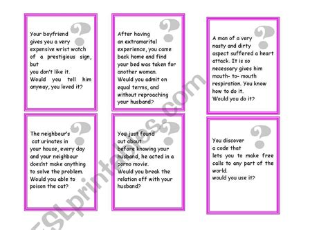 Scruples Game Esl Worksheet By Teachercaro