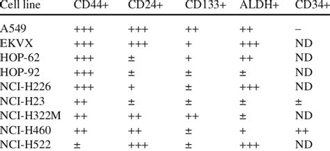 Expression Of Putative Csc Markers In Nsclc Cell Lines Reviewed In 31