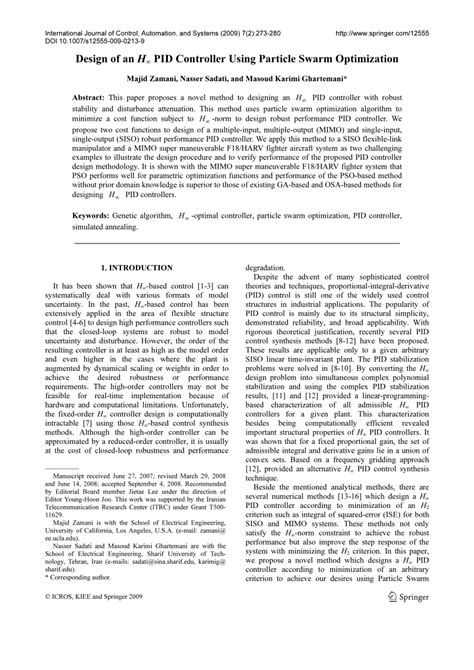 Pdf Design Of An H Infinity Pid Controller Using Particle Swarm