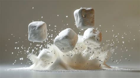 white sugar cubes explode in mid air creating a cloud of powdered