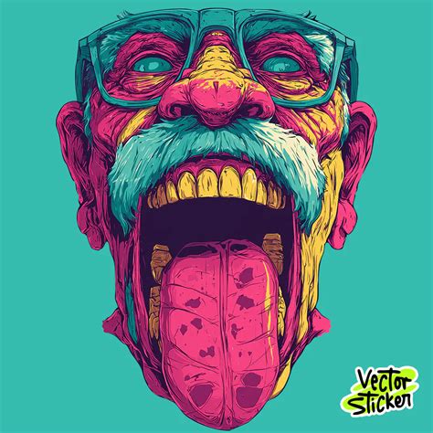 Vector Sticker — Crazy Old Man Face Sticker Png Free Download Pop Art