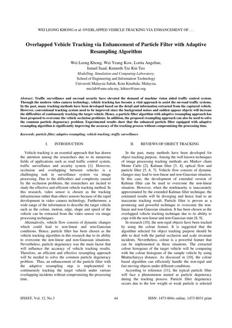 Pdf Overlapped Vehicle Tracking Via Enhancement Of Particle Filter