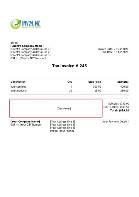 Invoice Disclaimer In New Zealand