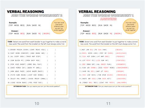 Verbal Reasoning 11 Exam Preparation Worksheets Teaching Resources