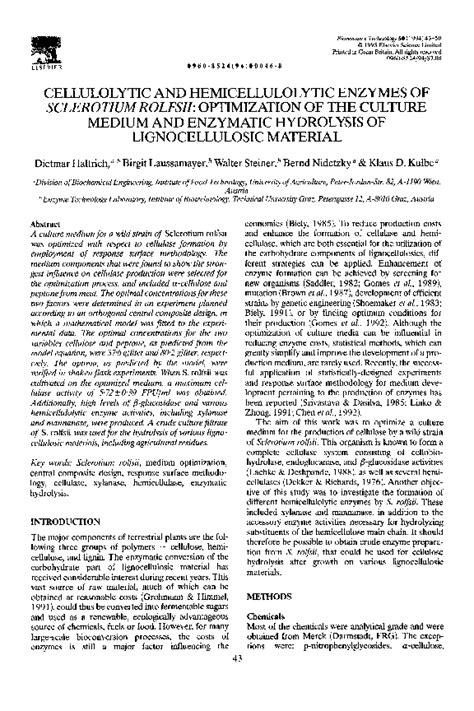 Pdf Cellulolytic And Hemicellulolytic Enzymes Of Sclerotium Rolfsii Optimization Of The