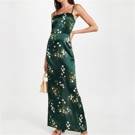 Nwt Reformation Frankie Silk Dress Buena Green Floral Mismatched
