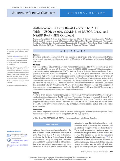 Pdf Anthracyclines In Early Breast Cancer The Abc Trials Usor 06 090 Nsabp B 46 I Usor 07132