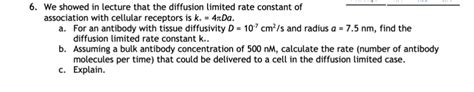 Solved We Showed In Lecture That The Diffusion Limited Chegg