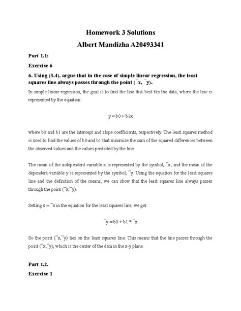 Homework 3 Assignment Solutions Homework 3 Solutions Albert Mandizha A Part 1 Exercise 6 6