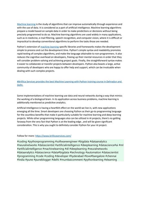 Machine Learning Using Python By Brillica Services Issuu