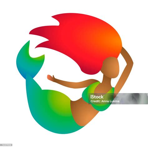 빨간 머리와 녹색 그라데이션 꼬리와 갈색 피부와 아프리카 검은 인어 또는 사이렌 빨간 머리 젊은 해양 소녀 물고기입니다 흰색