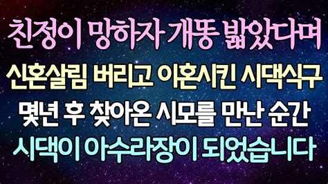 반전 사이다 사연 친정이 망하자 개똥 밟았다며 신혼살림 버리고 이혼시킨 시댁식구 몇년 후 찾아온 시모를 만난 순간 시댁이 아수라장이 되었습니다 사이다사연 라디오드라마