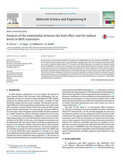 Pdf Analysis Of The Relationship Between The Kink Effect And The Indium Levels In Mos Transistors