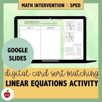 Linear Equations Activity Digital Matching Activity TPT