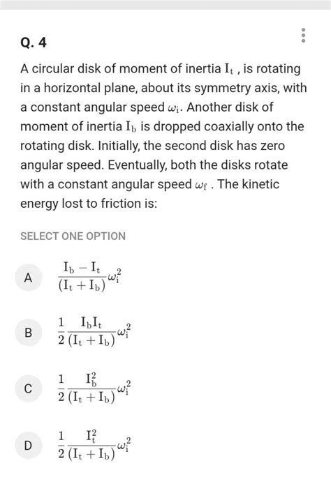 Q A Circular Disk Of Moment Of Inertia It Is Rotating In A Horizont