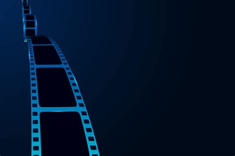 텍스트에 대한 장소와 파란색 배경에 사실적인 3d 필름 릴 스트라이프 시네마 현대 3d 사실적인 필름 스트립 벡터 영화제 배경 브로셔 전단지 포스터 배너를위한 영화 템플릿
