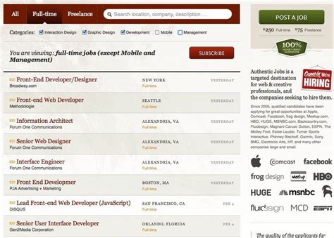 Table Filter Design Pattern At Authenticjobs Information Architect