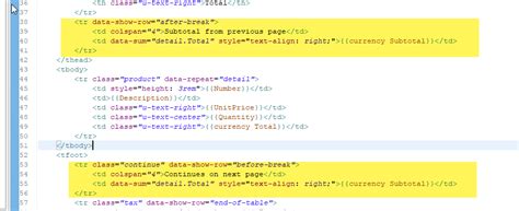 detail table add new row before and after page break designer