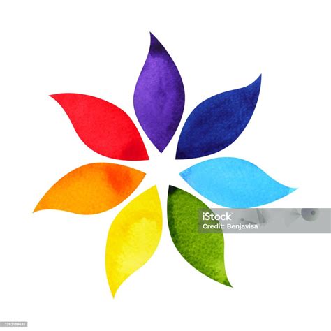 색 차크라 만다라 기호 개념 수채화 아이콘 일러스트 디자인 사인 손 그리기 꽃 식물에 대한 스톡 벡터 아트 및 기타 이미지